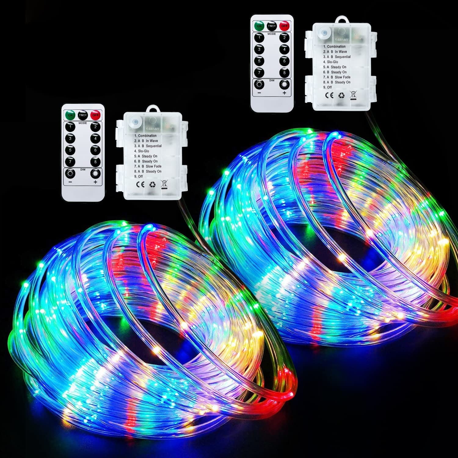 Battery Operated Rope Lights 2 Pack, 72 Ft 200 LED Rope Lights Outdoor ...