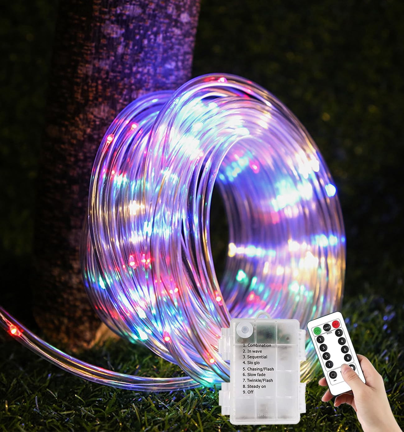Battery Operated Rope Lights with Remote, 100 LEDs 40ft Waterproof ...