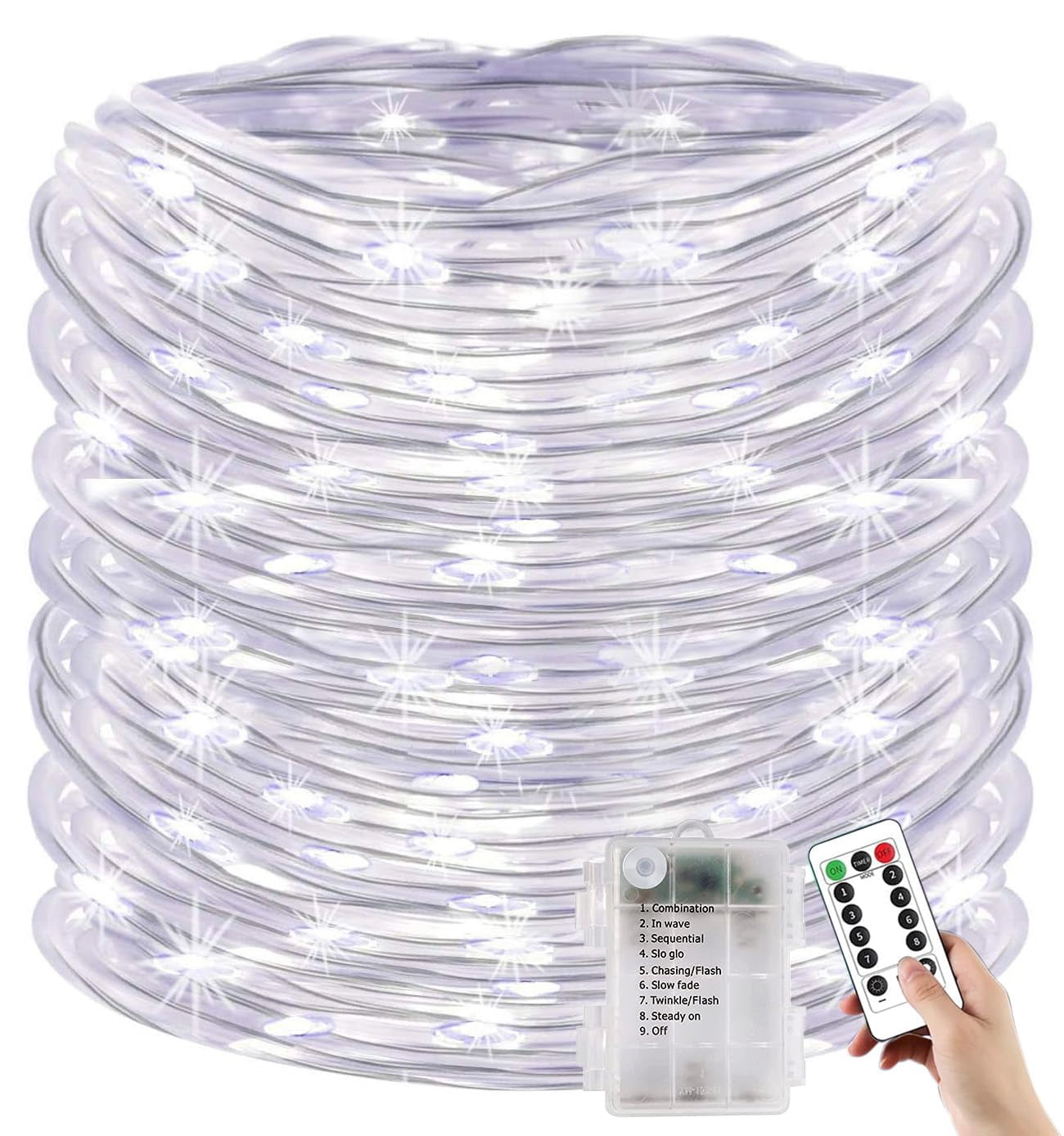 Battery Operated Rope Lights with Remote, 100 LEDs 40ft Waterproof ...