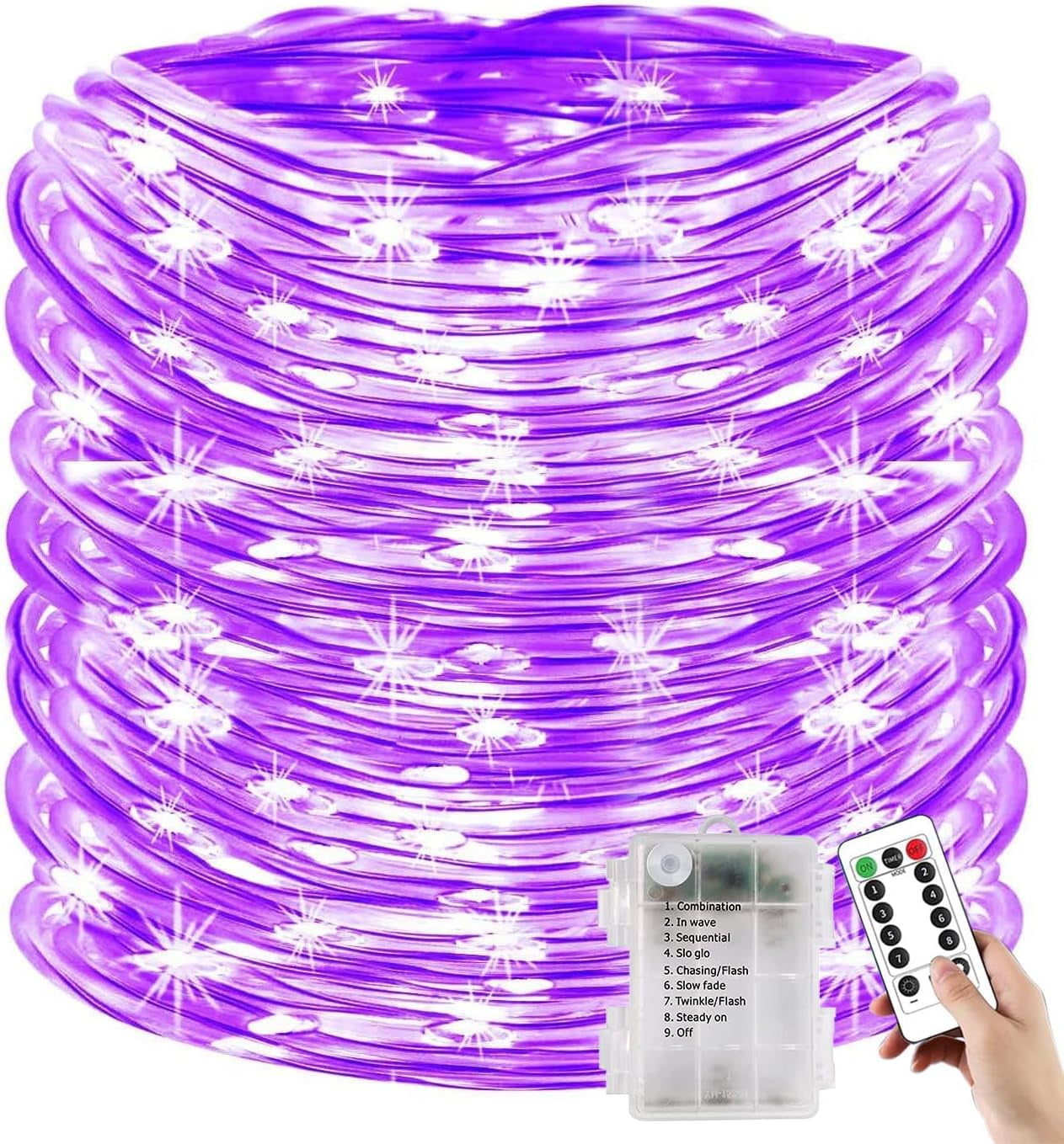 Battery Operated Rope Lights with Remote, 300 LEDs 104ft Waterproof ...