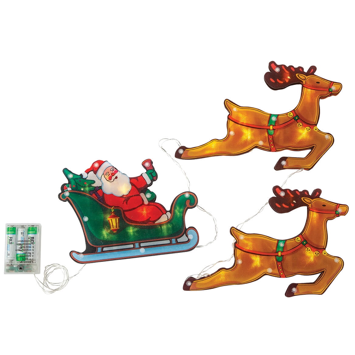 Illuminated Santa Sleigh and Reindeer Lights Christmas Décor - Battery ...