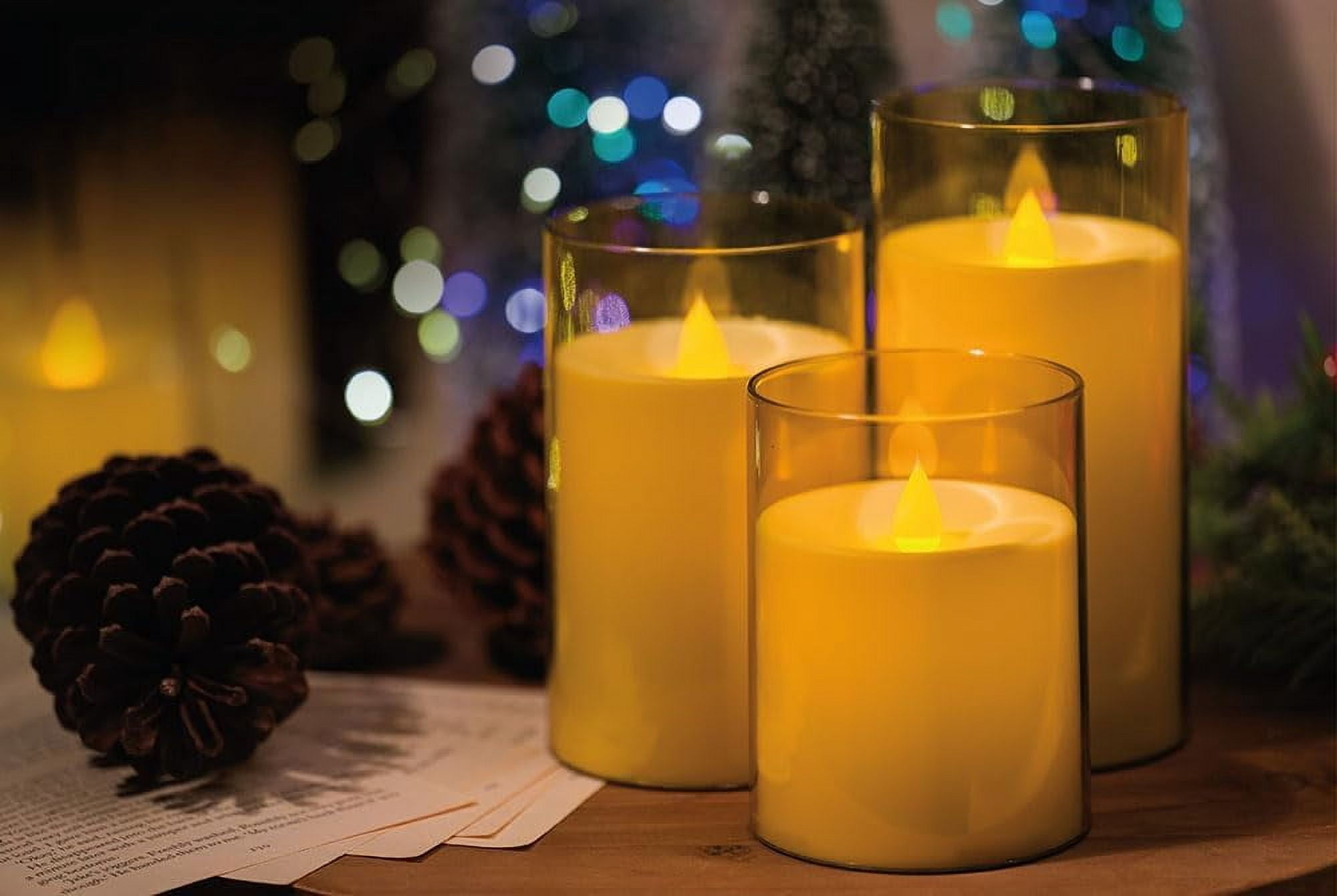 Battery-Operated Set of 3 Gold Acrylic Candles with Remote ,Flameless ...
