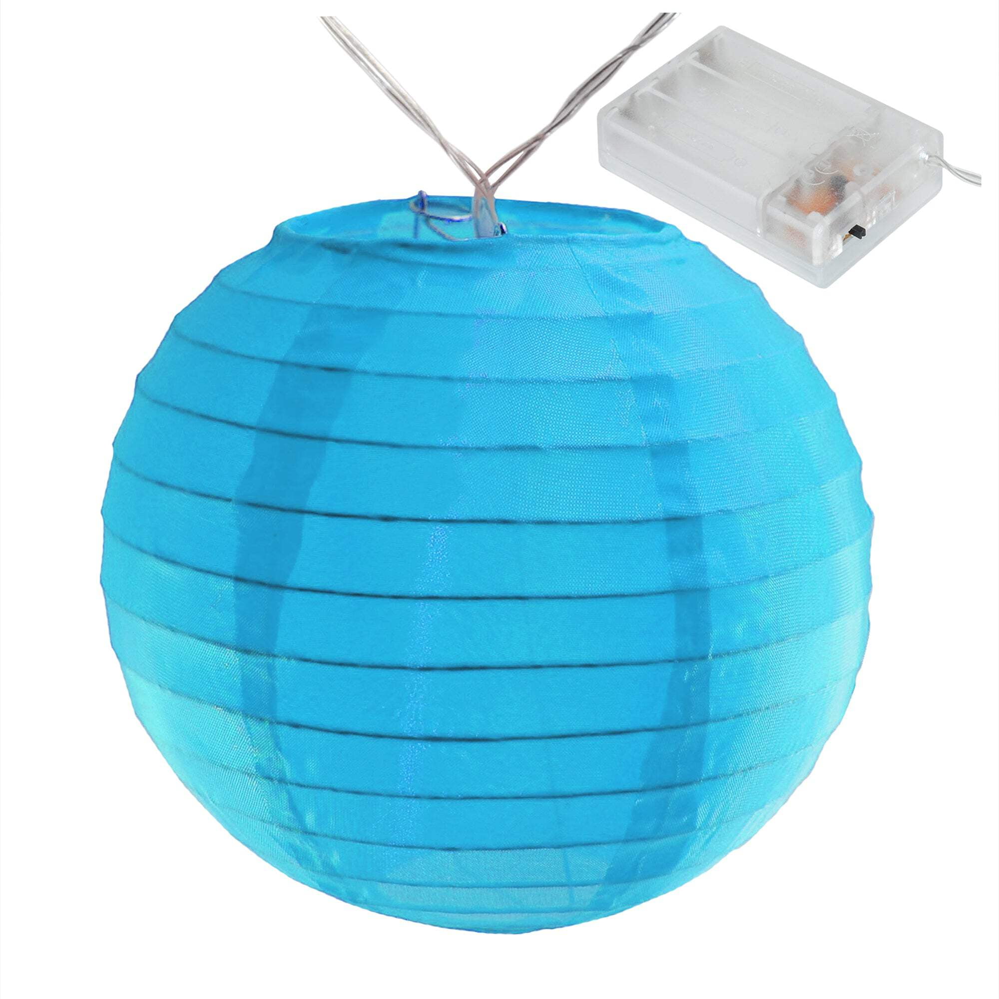 LumaBase Battery Operated String Lights with 10 Nylon Lanterns - Blue ...