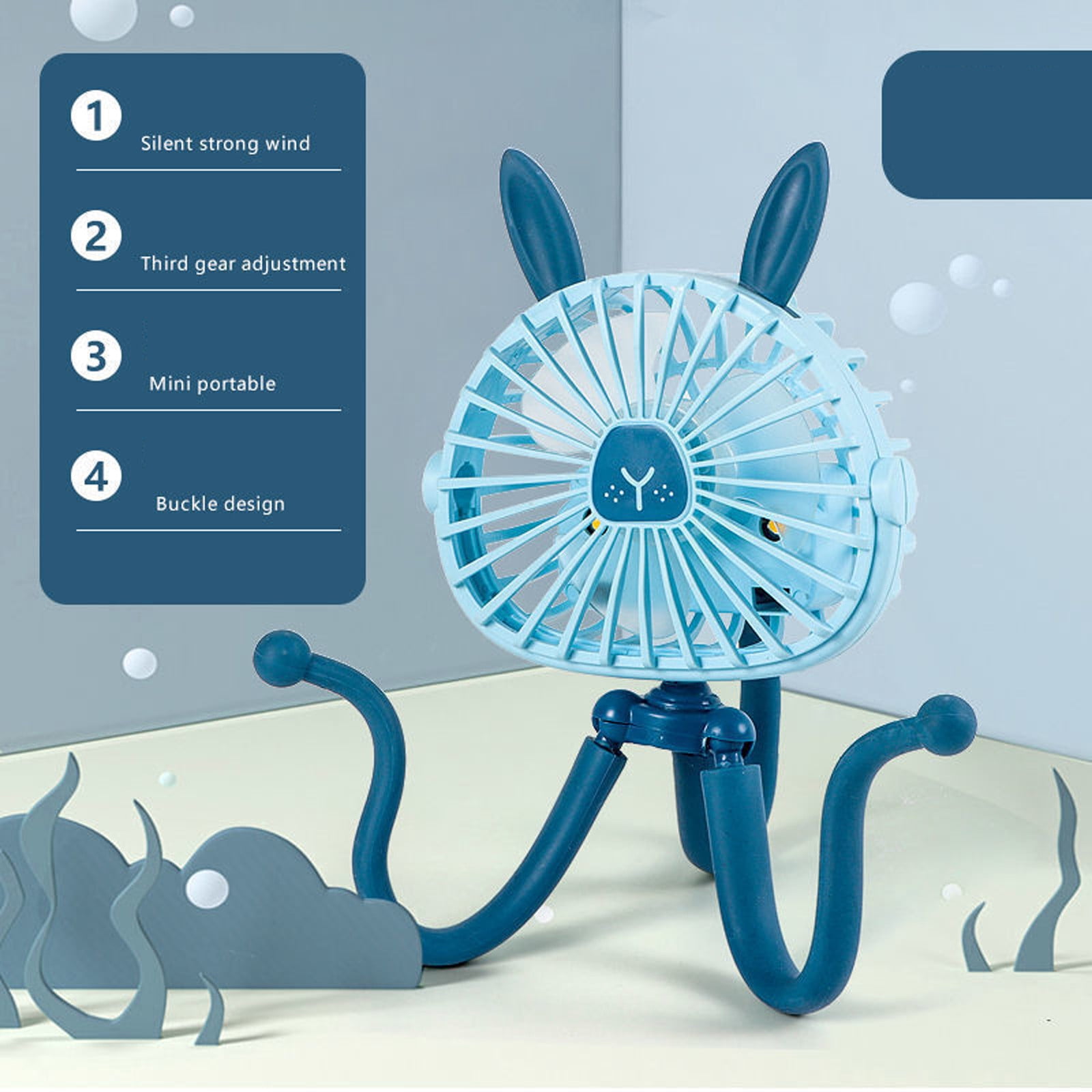 Battery Operated Stroller Fan Flexible Tripod Clip On Fan with 3 Speeds ...