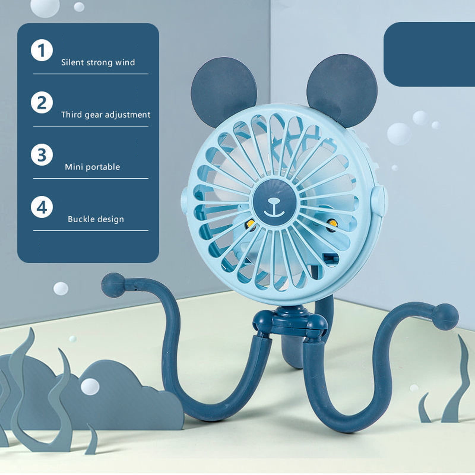 Battery Operated Stroller Fan Flexible Tripod Clip On Fan with 3 Speeds ...