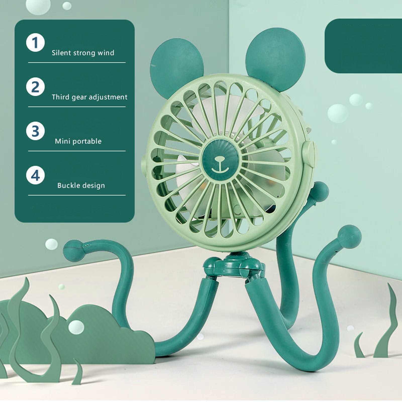 Battery Operated Stroller Fan Flexible Tripod Clip On Fan with 3 Speeds ...