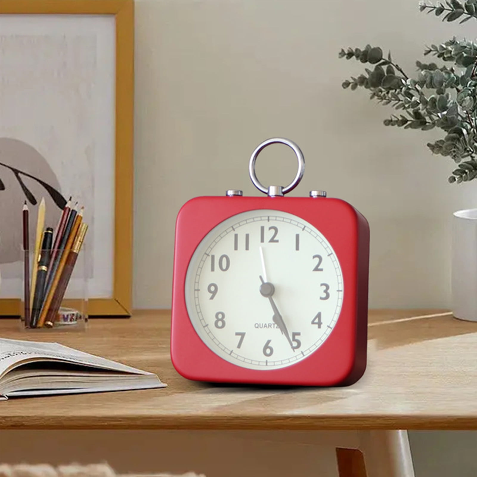 Battery Operated Table Alarm Clock with Square Metal Case and No ...