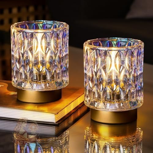 Battery Operated Table Lamps Timer, Mini Crystal Lamp for Area No Plug ...