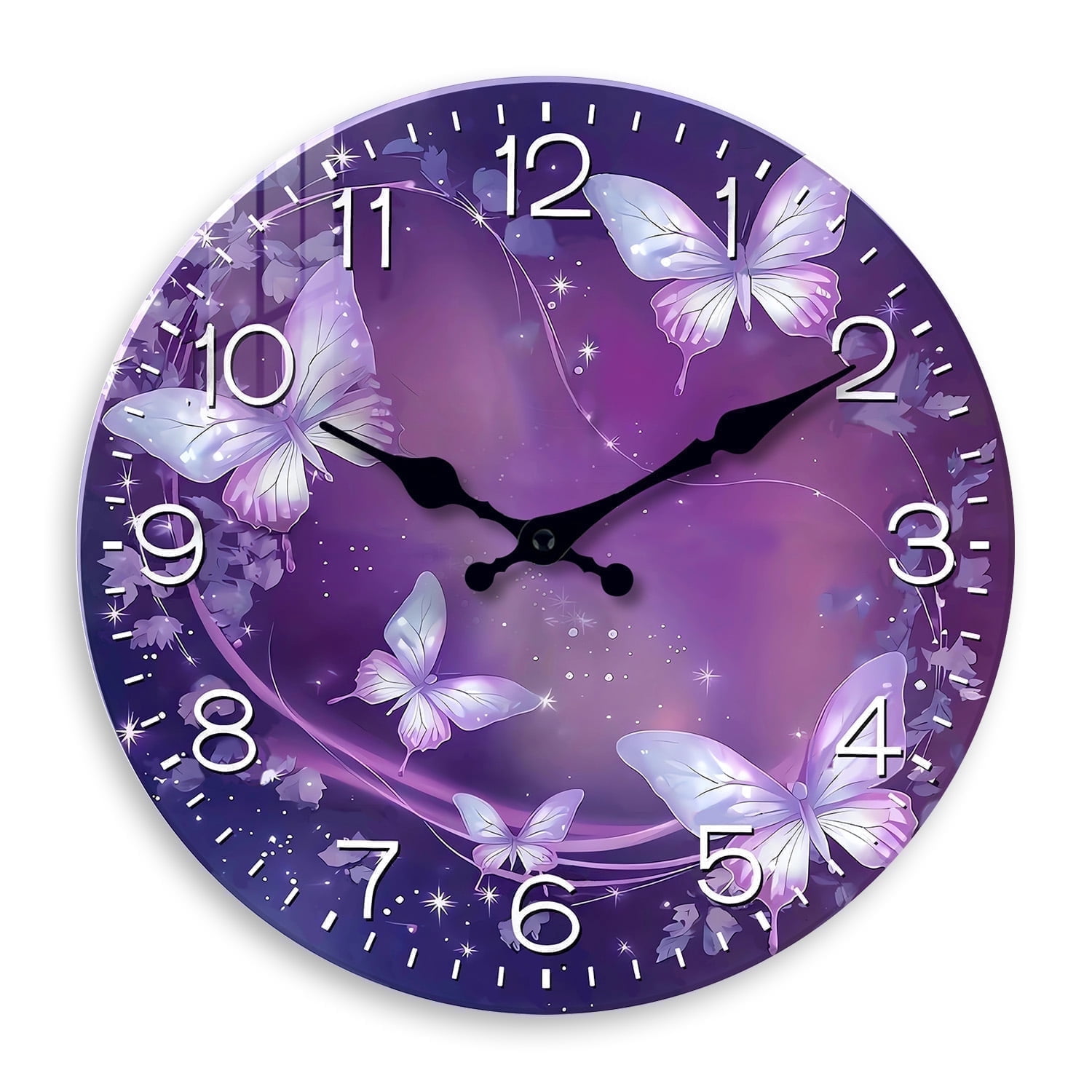 Purple Wall Clock for Girls Bedroom 14 Inch Butterfly Wall Clocks ...