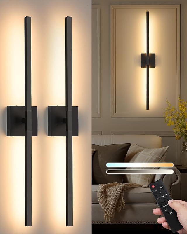 Battery Operated Wall Sconce Set of 2, 3000K-6000K Dimmable Wireless ...