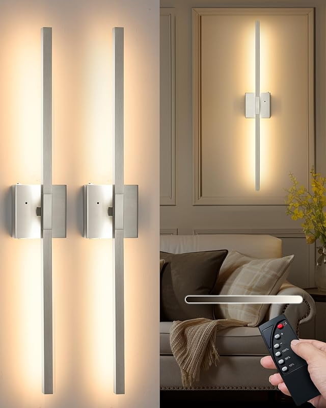 Battery Operated Wall Sconce Set of 2, 3000K-6000K Dimmable Wireless Wall Sconces with Remote ...