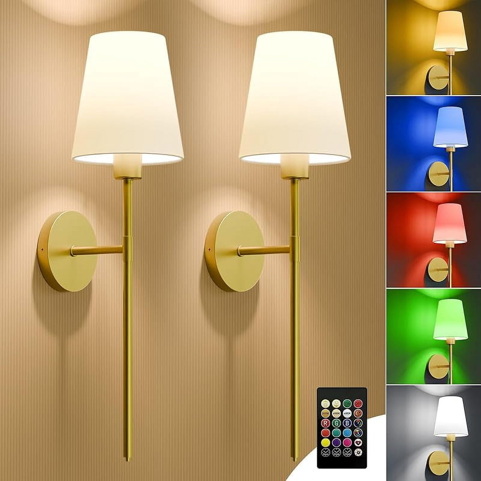 Battery Operated Wall Sconce Set of 2, Gold Rechargeable Wall Lights ...