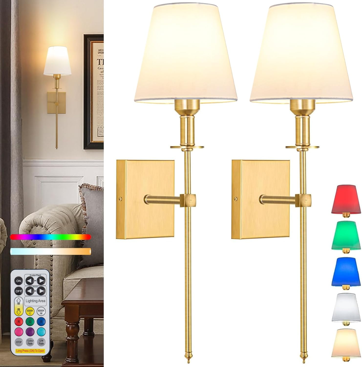 Battery Operated Wall Sconce Set Of 2,Rechargeable Wireless Wall Light ...