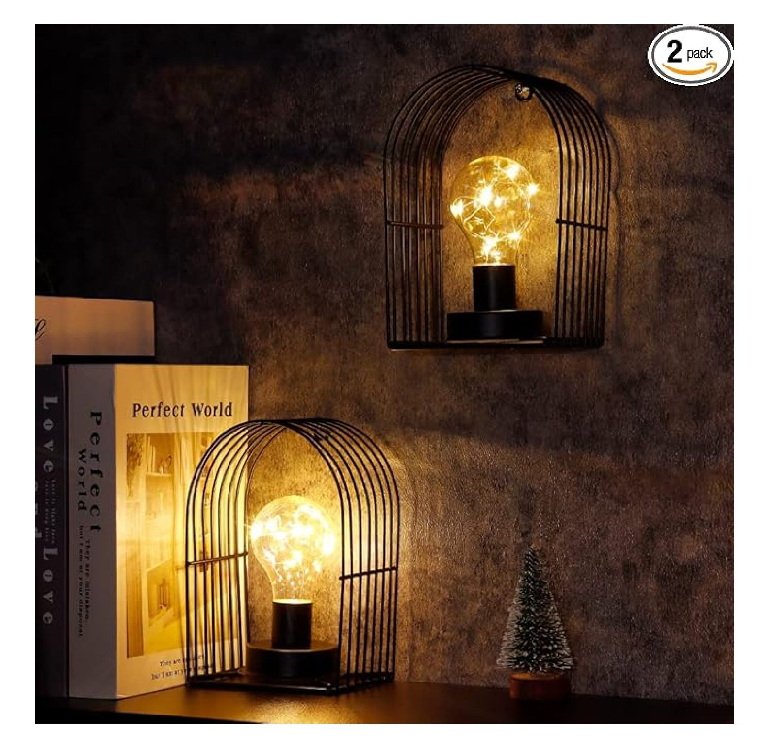 Battery Operated Wall Sconce Set of 2, 7'' Metal Wall Lamps with 6-Hour ...