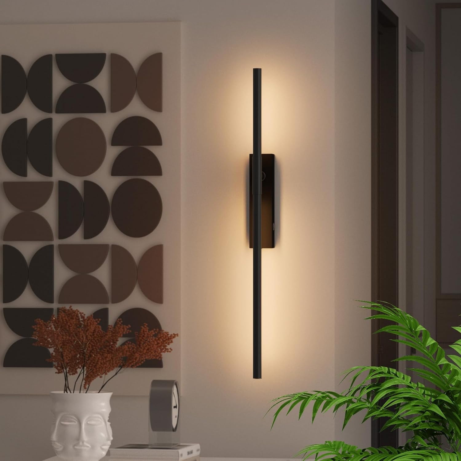 Battery Operated Wall Sconces, 1 Pack USB Rechargeable Wall Lights, Dimmable Wireless Linear ...