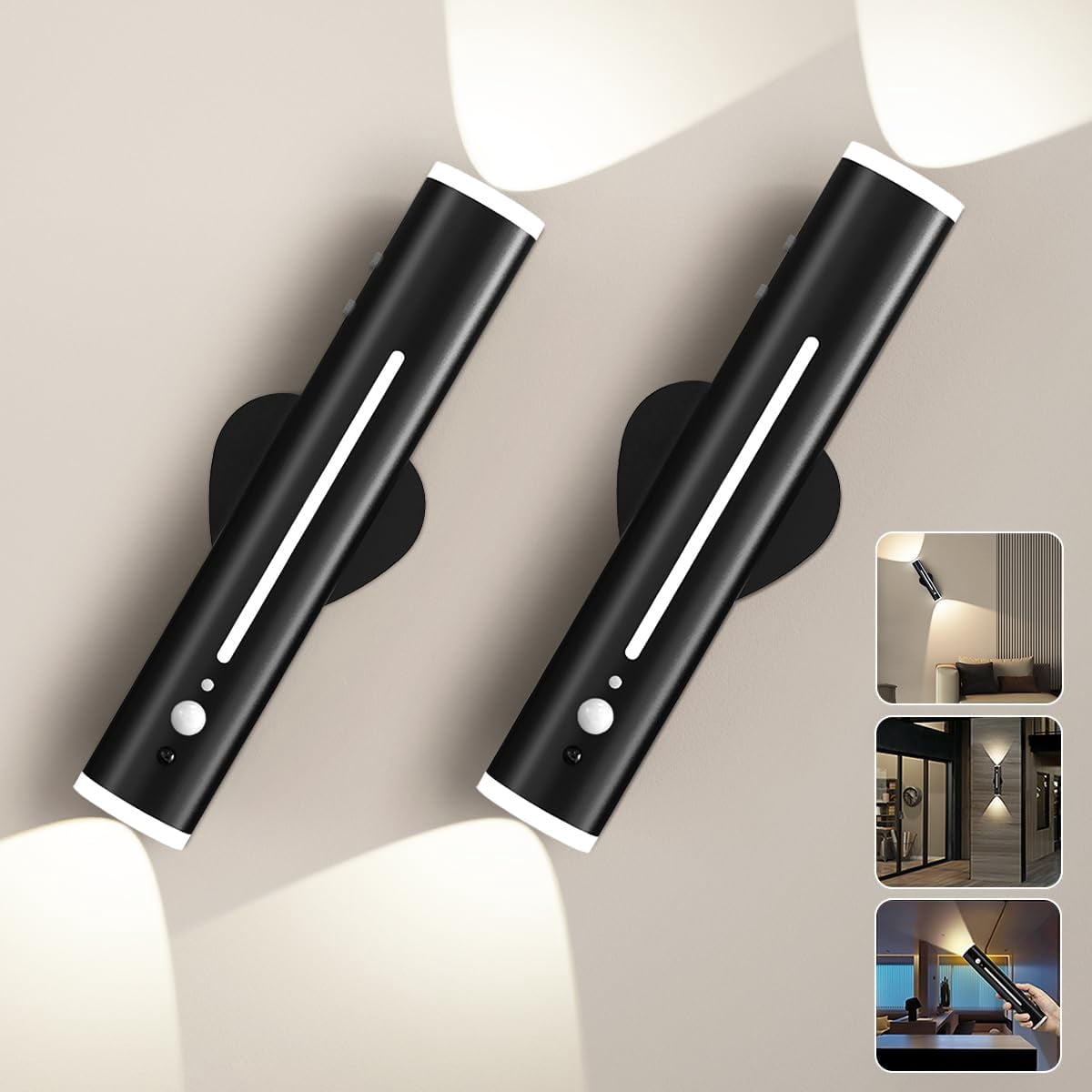 Battery Operated Wall Sconces Decor Set of Two, Motion Sensor ...