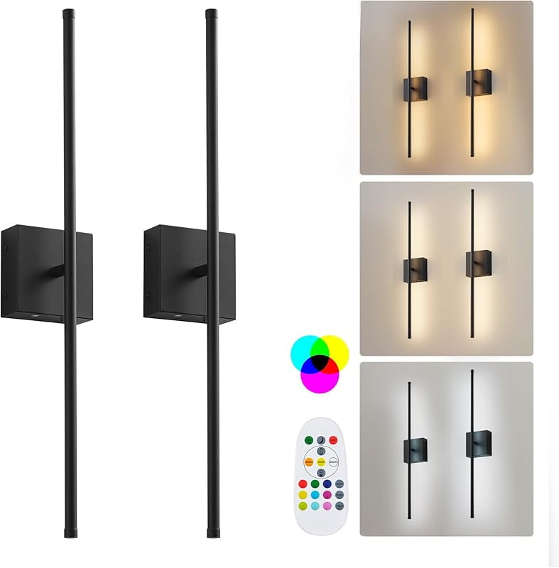 Battery Operated Wall Sconces with Remote Control, Dimmable Wall ...