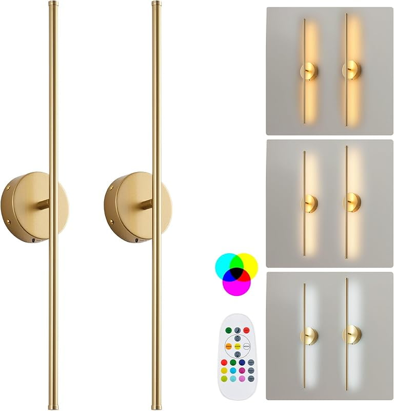 Battery Operated Wall Sconces with Remote Control, Dimmable Wall ...