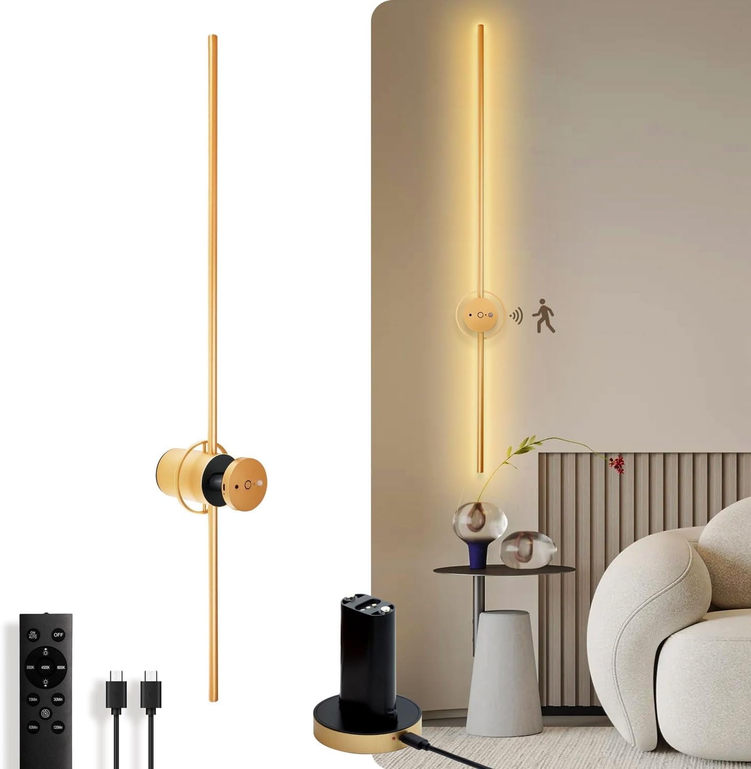 Battery Operated Wall Sconces with Remote Control, USB Rechargeable ...