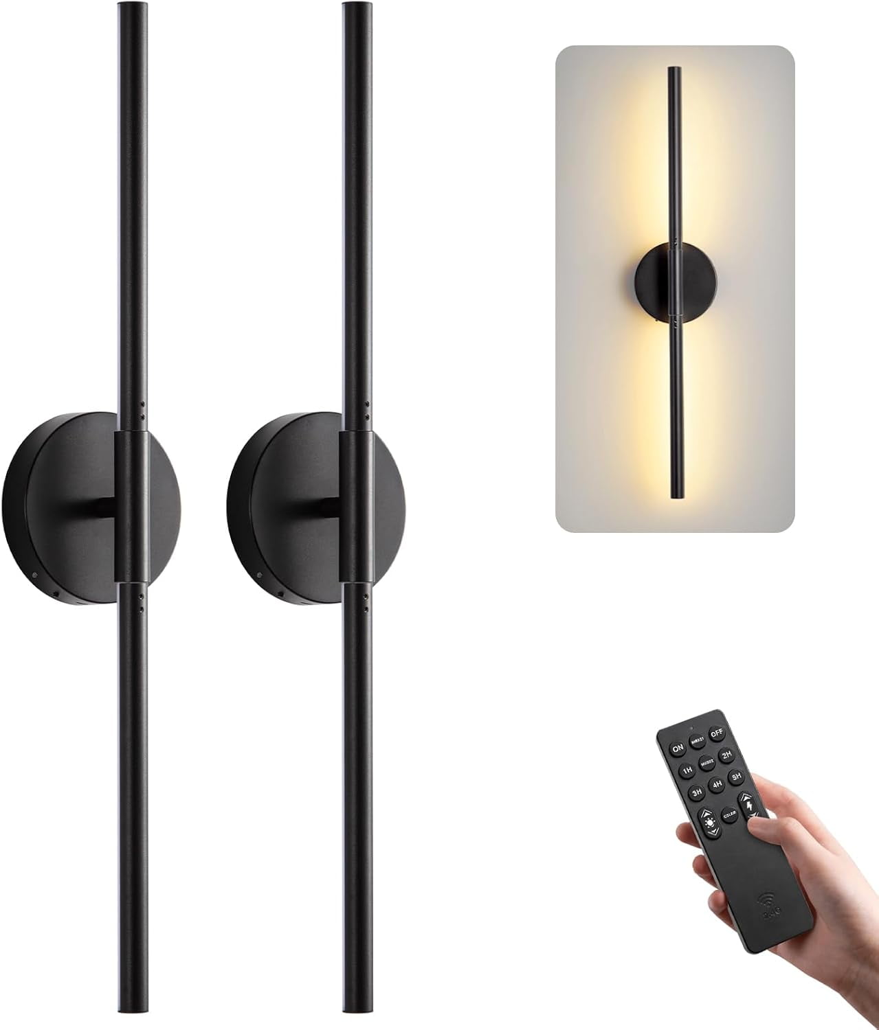 Battery Operated Wall Sconces Set of 2, Modern Wireless Wall Lights ...