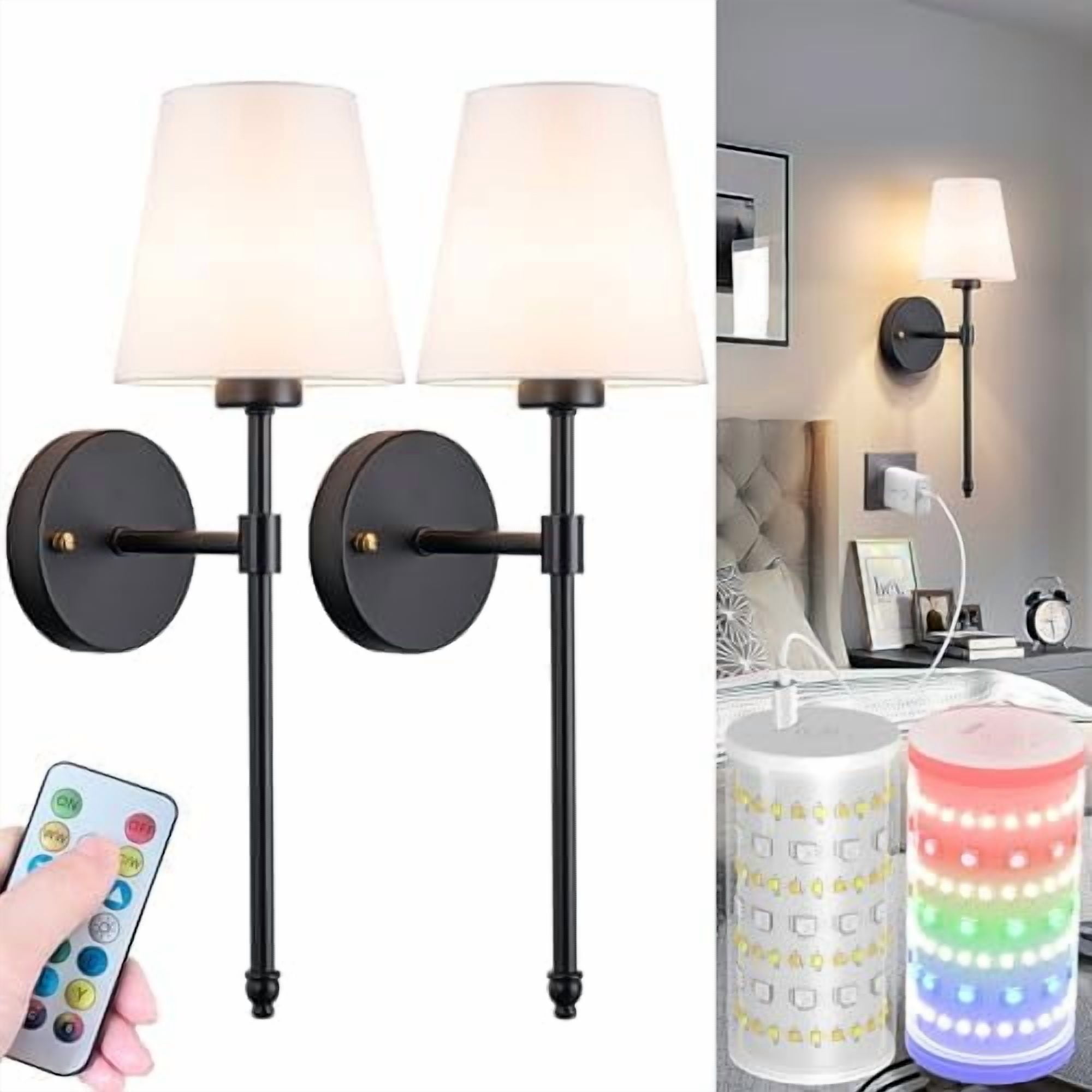 Battery Operated Wall Sconces Set Of 2, Wireless Battery Wall Light ...