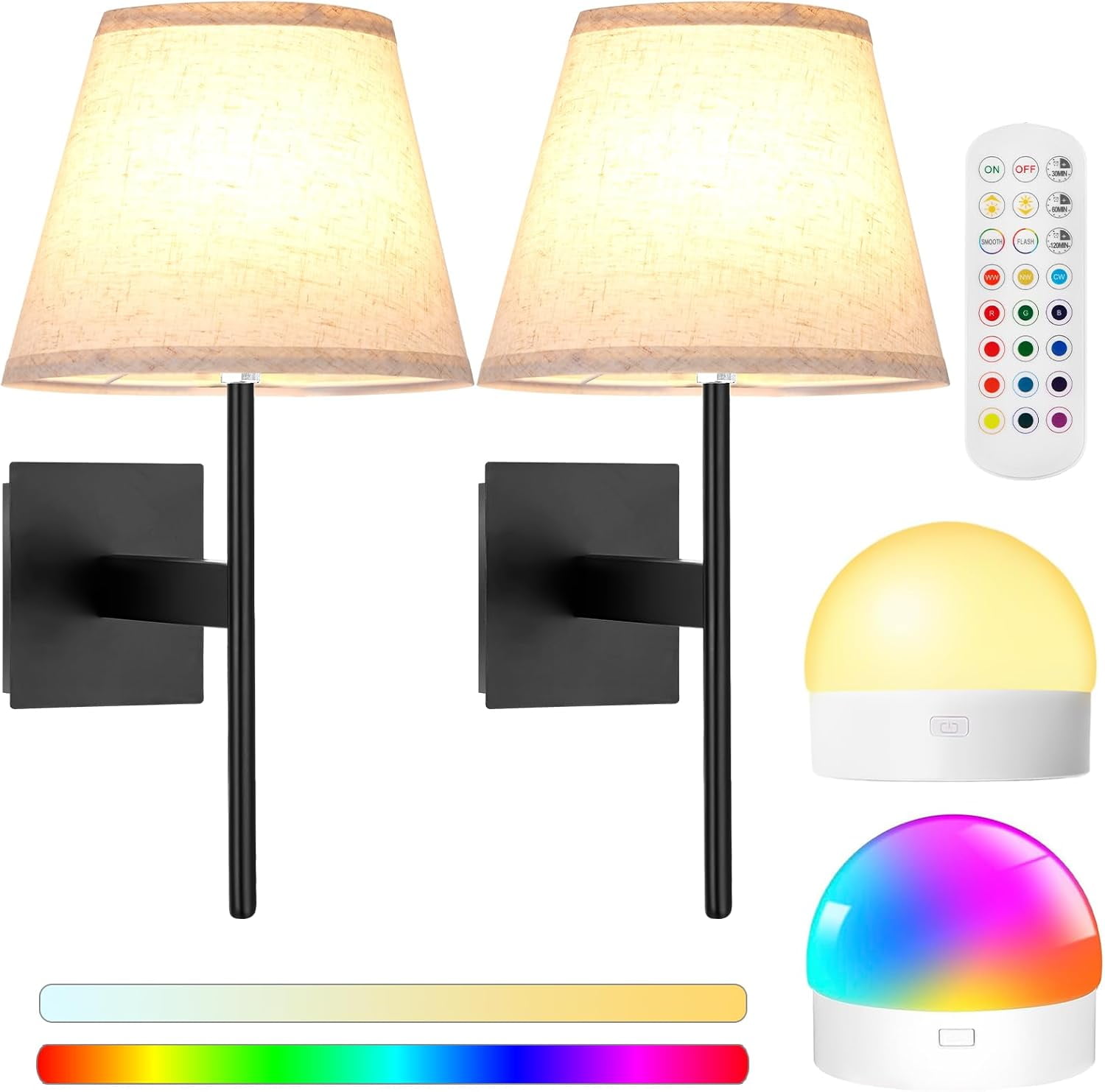 Battery Operated Wall Sconces Set of Two, 12000mAh Wireless ...