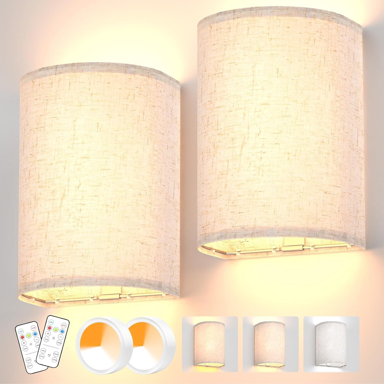 ANTOTEN Fabric Rechargeable Battery Powered Wall Lights Bedroom Living ...