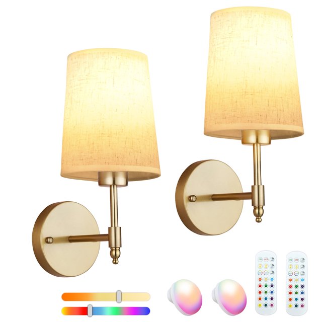 Battery Operated Wall Sconces Set of Two,Rechargeable Battery Operated Wall Lights with Remote ...