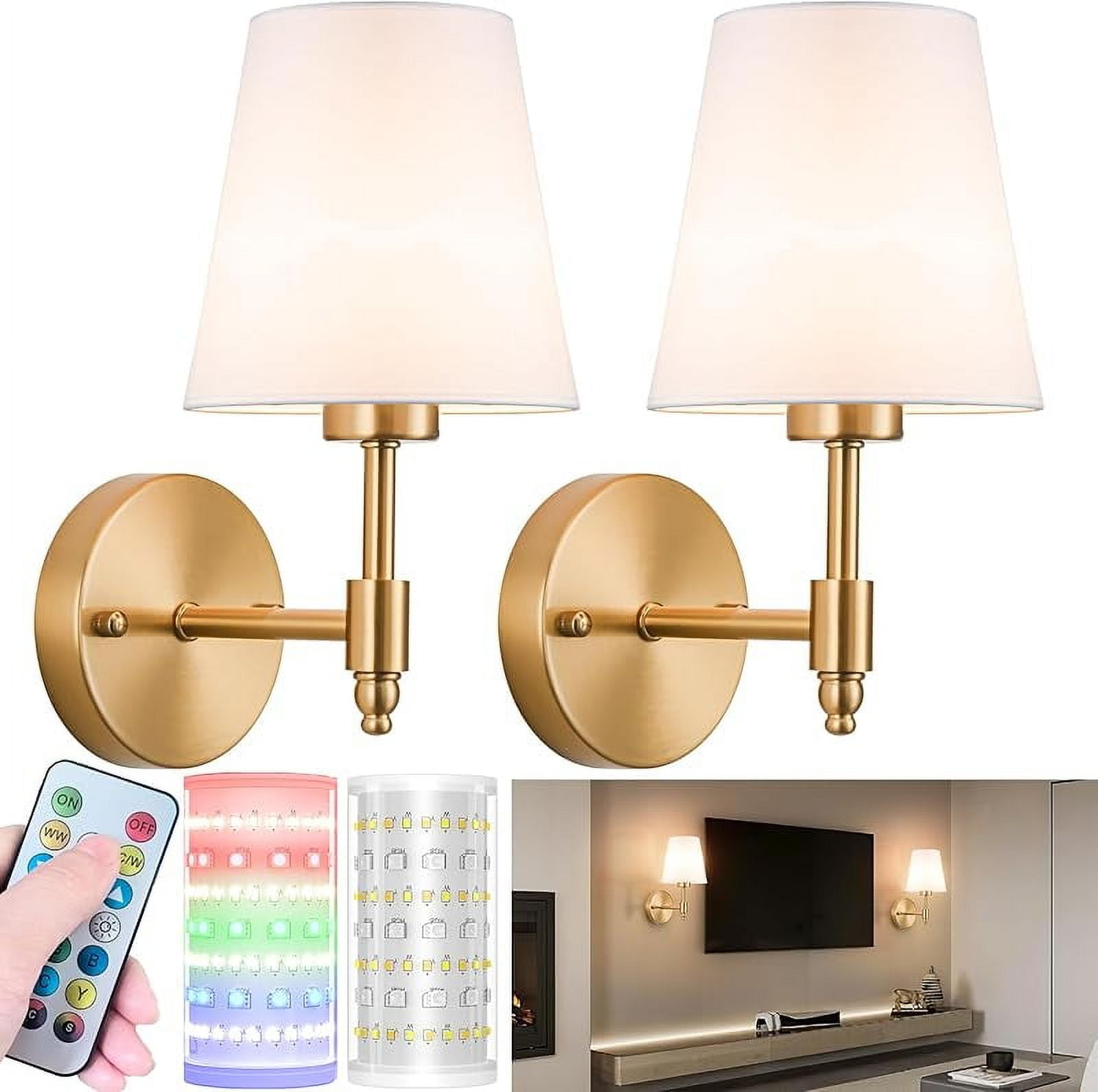 MY Battery Operated Wall Sconces Set Of Two, Wireless Battery Wall Light With 10000mAh RGB ...