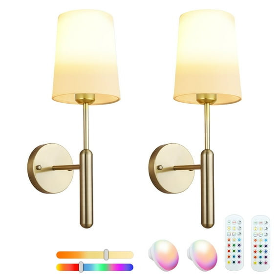 Battery Operated Wall Sconces Set Of Two, Wireless Battery Wall Light With 13 RGB Rechargeable ...