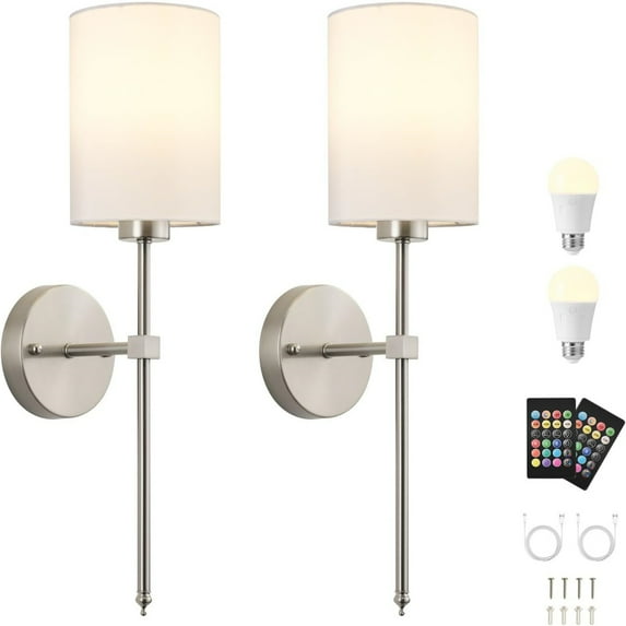 Battery Operated Wall Sconces Set of Two,Wireless Rechargeable Wall ...