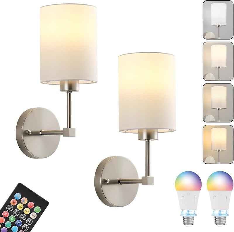Battery Operated Wall Sconces Set of Two,Wireless Rechargeable Wall ...