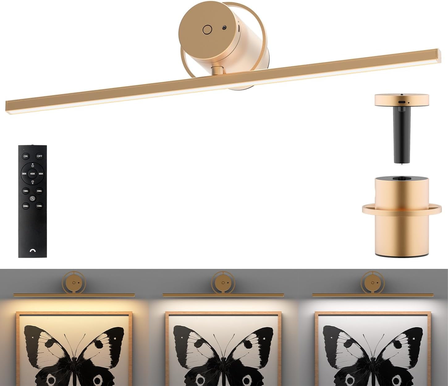 Battery Operated Wireless Picture Light, 21.6in Rechargeable Art Light ...