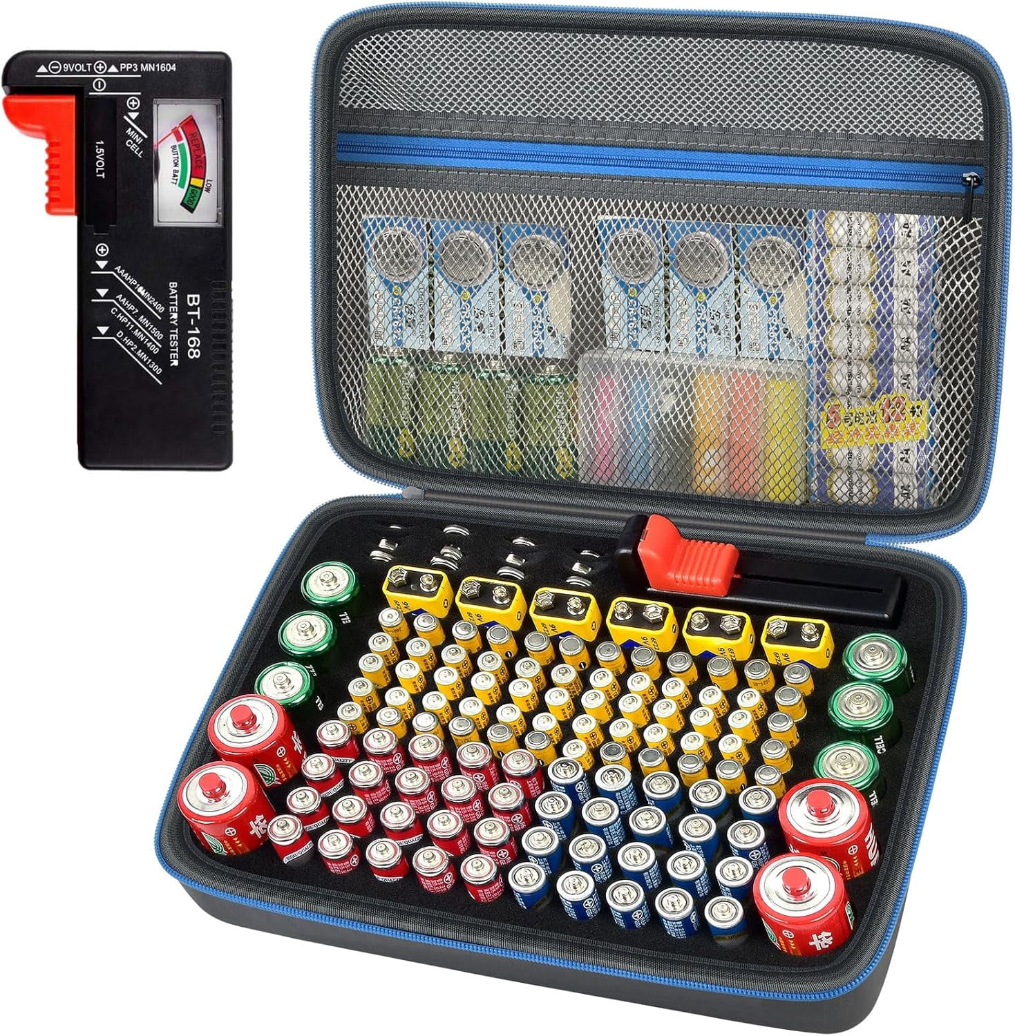 Battery Organizer Storage Case with BT-168 Tester, Holds 136+ Batteries ...