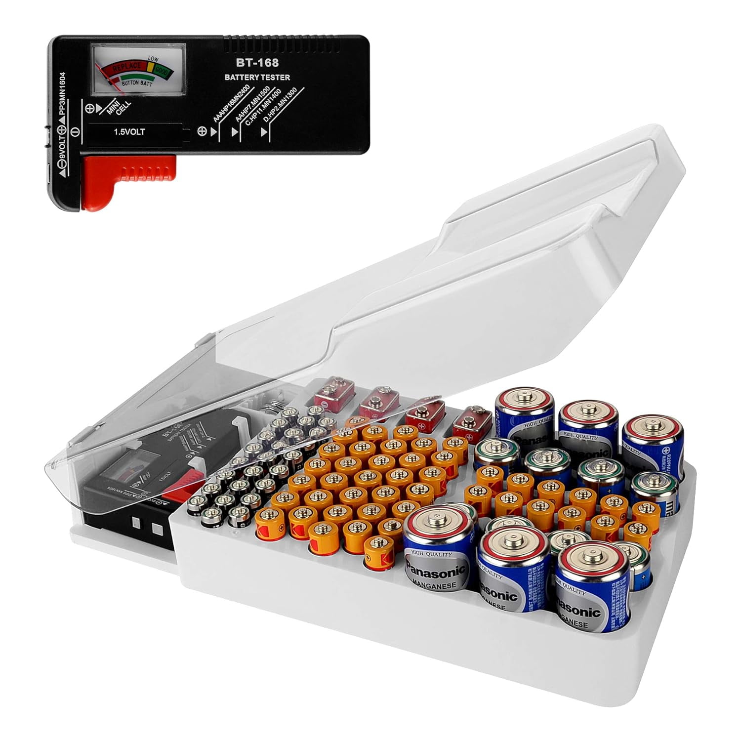 Battery Organizer Storage Case, Battery Box with Tester Holds 93 ...