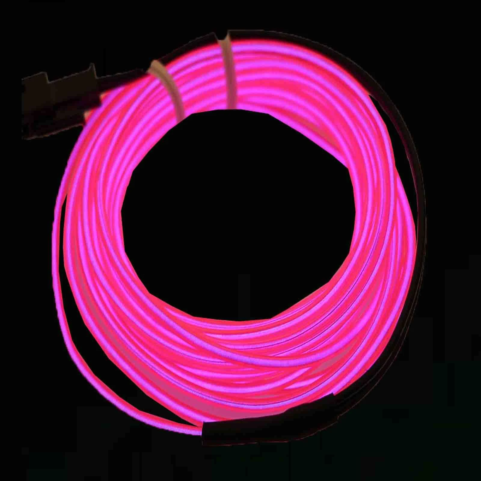 Battery Pack(3 Modes) 15ft LED Light Glow Wire Rope Tube Color Pink ...