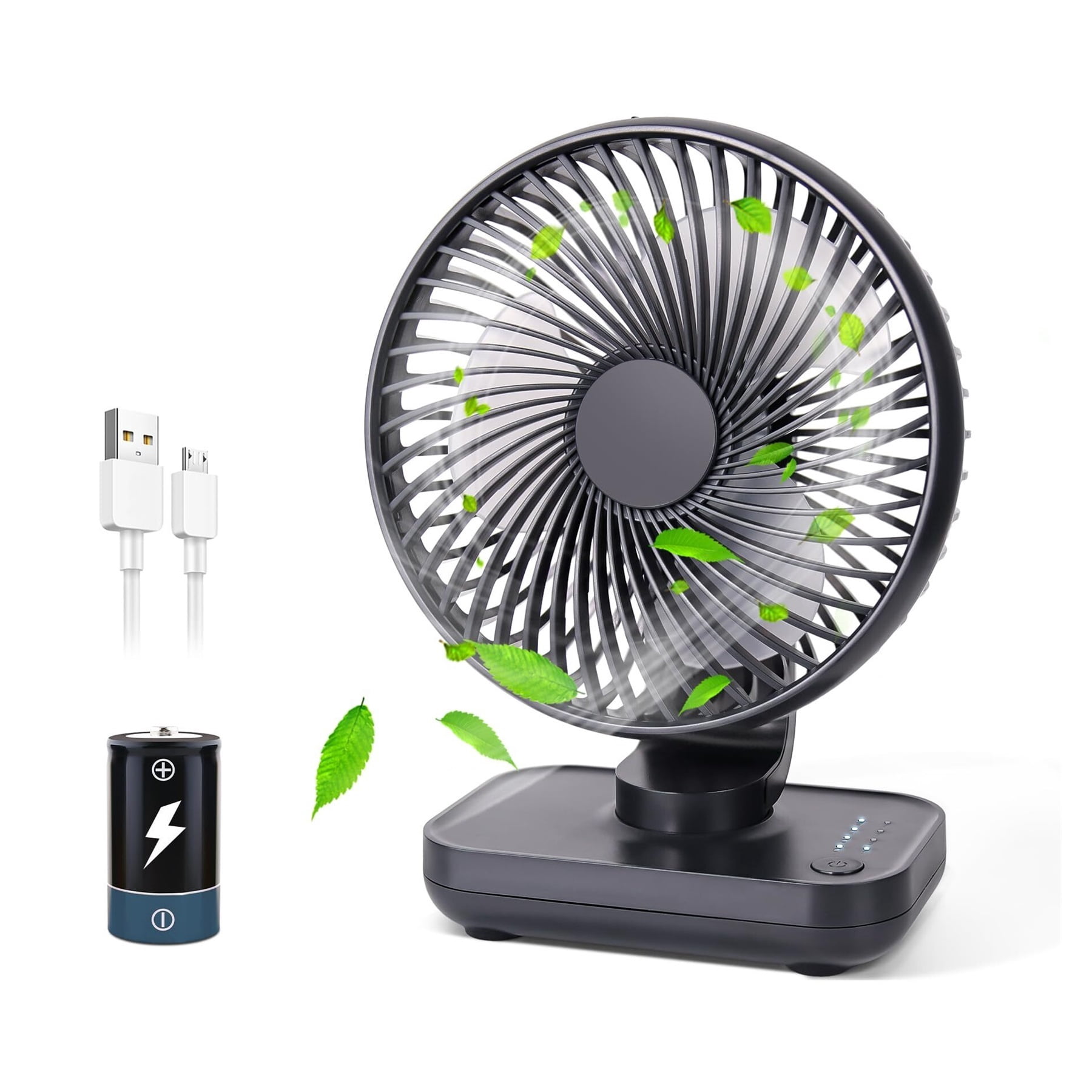 Battery Powered 3600mA Rechargeable Portable Desk Fan - Dual Adjustable ...