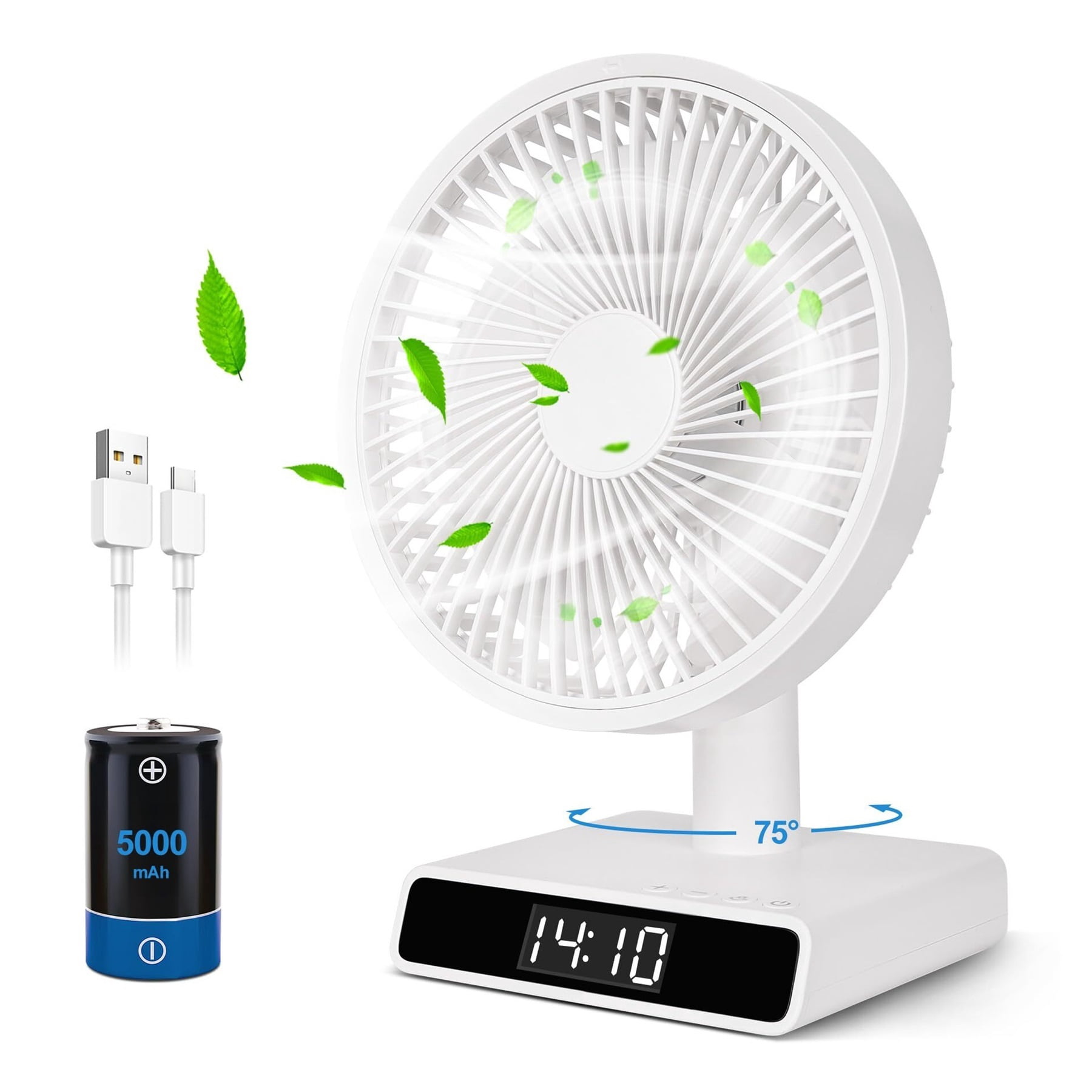 Personal Cordless Fan 3600mAh Rechargeable Desk Fan - 4 Speed Portable ...