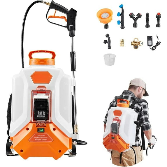 Battery Powered Backpack Sprayer, 0-90 PSI Adjustable Pressure, 4 ...