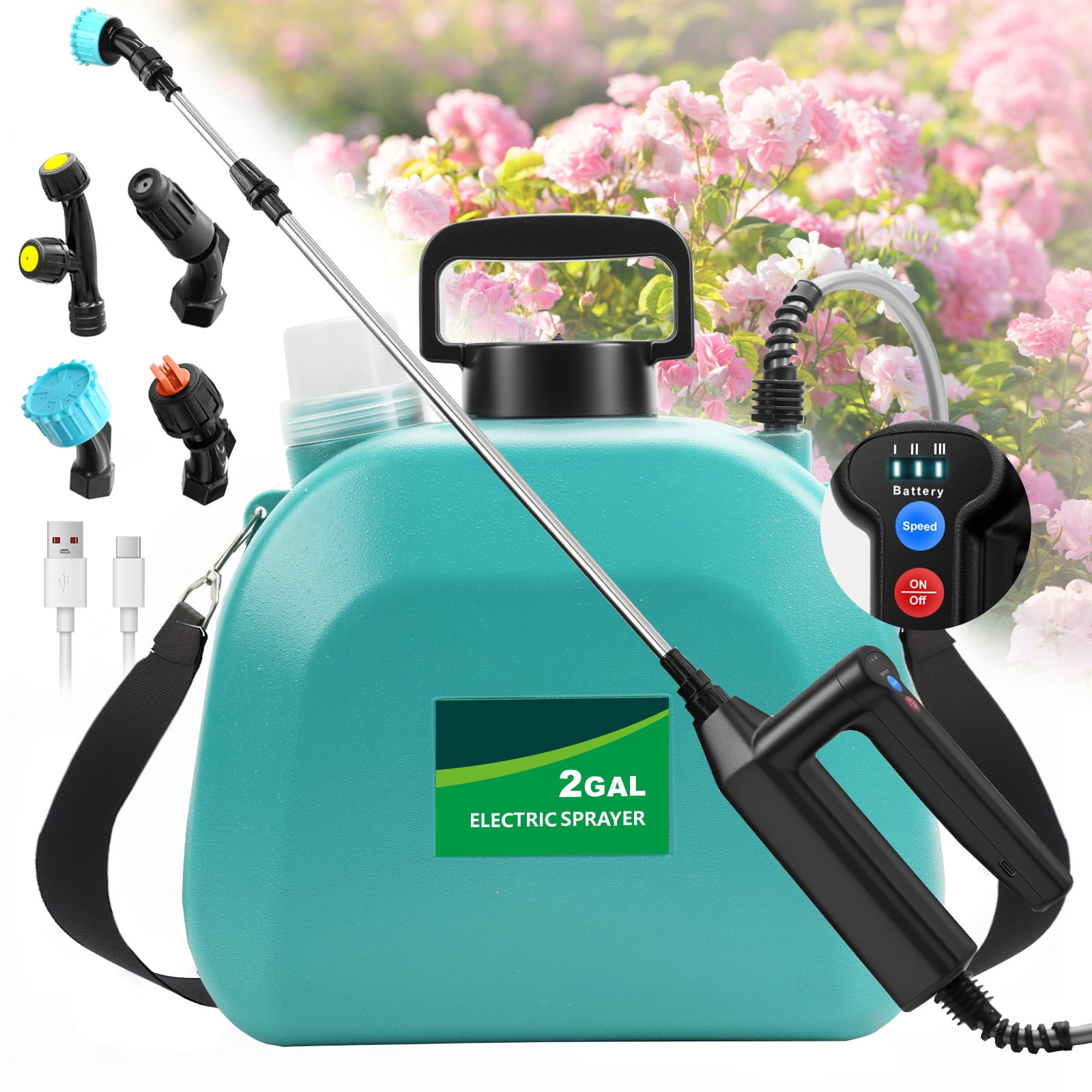 SYLMAX 2 Gallon Battery Powered Electric Weed Sprayer, 2025 Upgraded ...