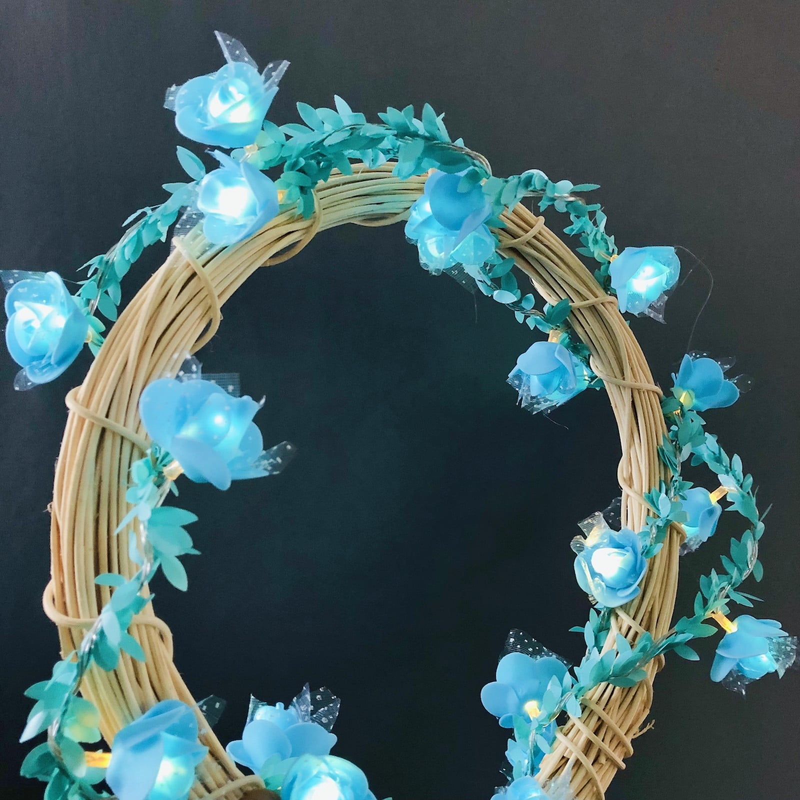 Battery Powered Blue Rose Flower String Light with Blue Leaf Vine ...