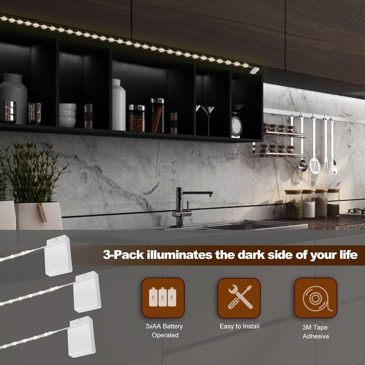 Battery Powered Under Cabinet Lighting Wireless LED Strip Lights for ...