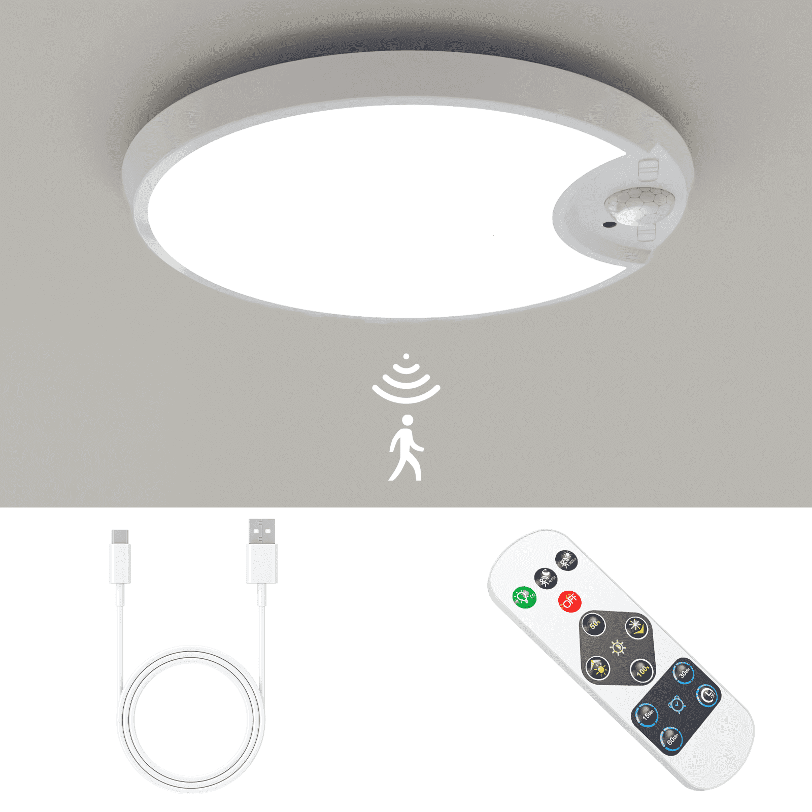 NEWJOEY Rechargeable Motion Sensor Ceiling Light, Wireless LED Fixture ...
