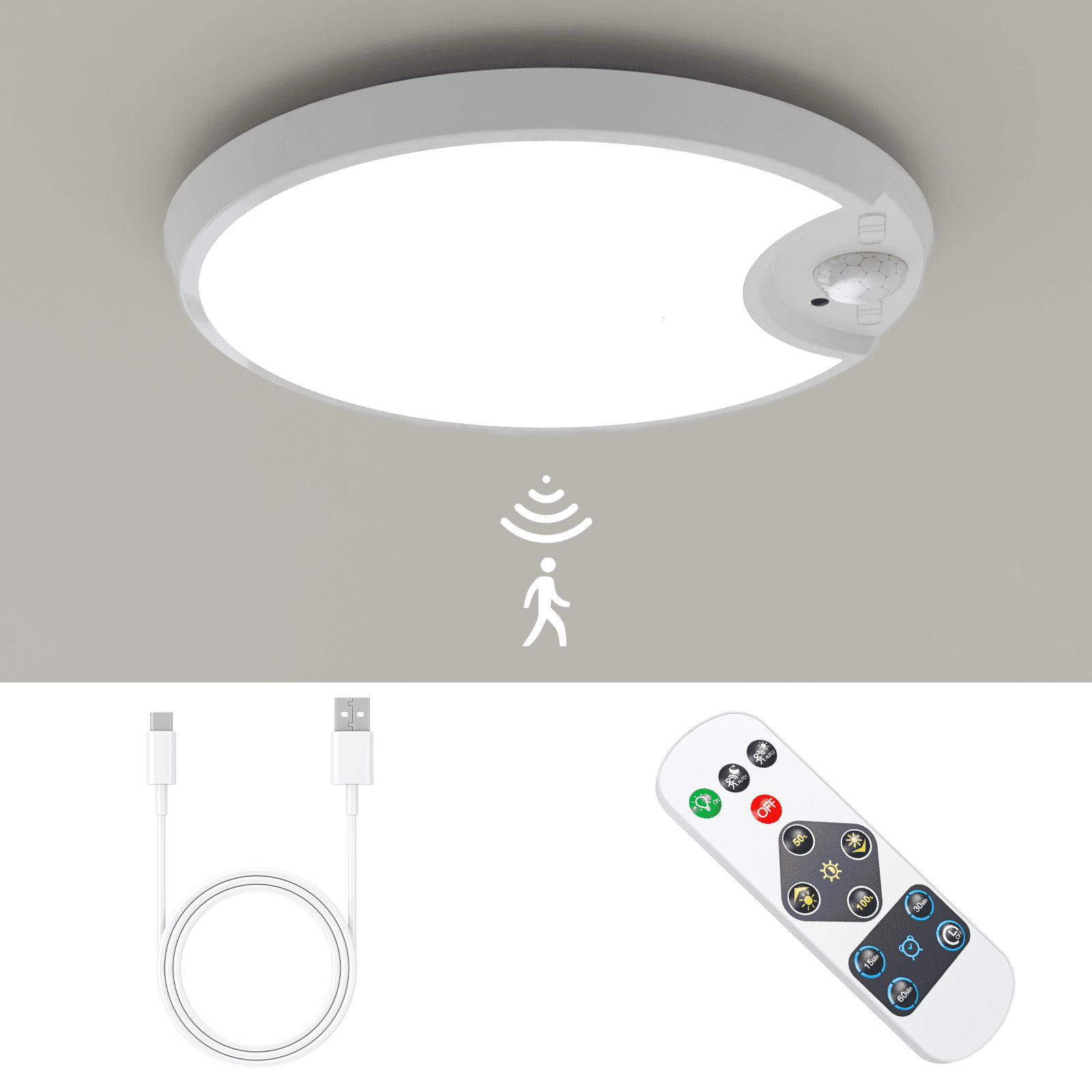 Battery Powered Ceiling Light, Wireless Led Ceiling Light with Remote ...