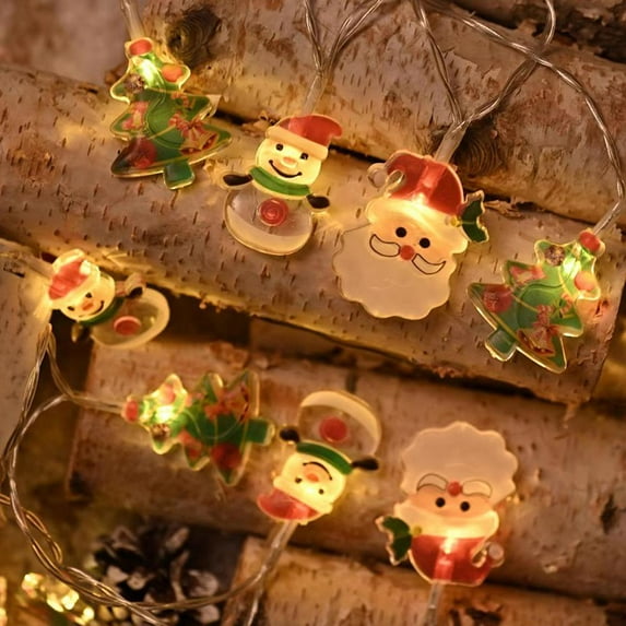 Battery-Powered Christmas String Lights, LED Snowman Tree Santa Shapes ...