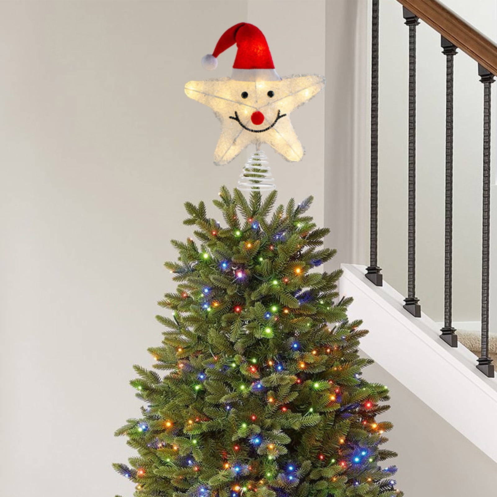 Battery Powered Christmas Tree Topper with LED Lights - Sparkling Santa ...