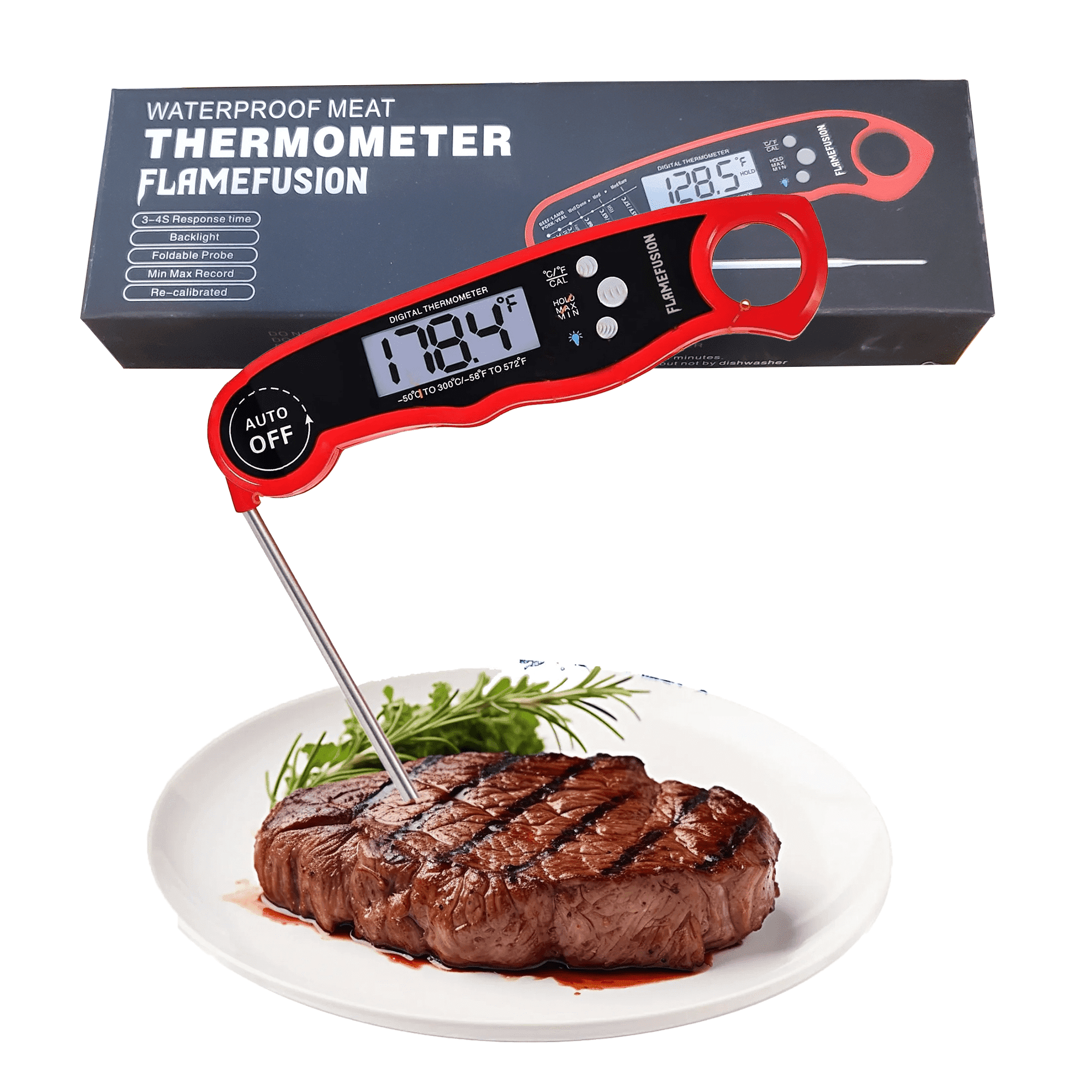 FlameFusion Digital Food Thermometer - Waterproof, Ultra-Fast ...