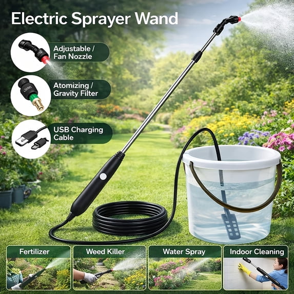 Battery Powered Electric Garden Sprayer Wand, Telescopic 23.6–33.9 Inch ...