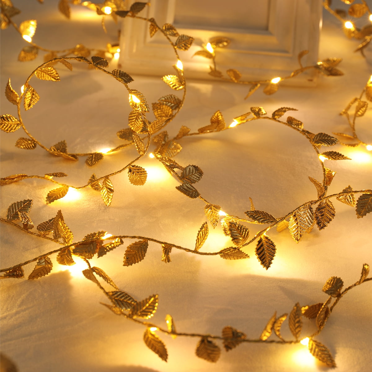 Battery Powered Fairy Lights,6.6ft 20 LED Gold Leaves String Lights for ...