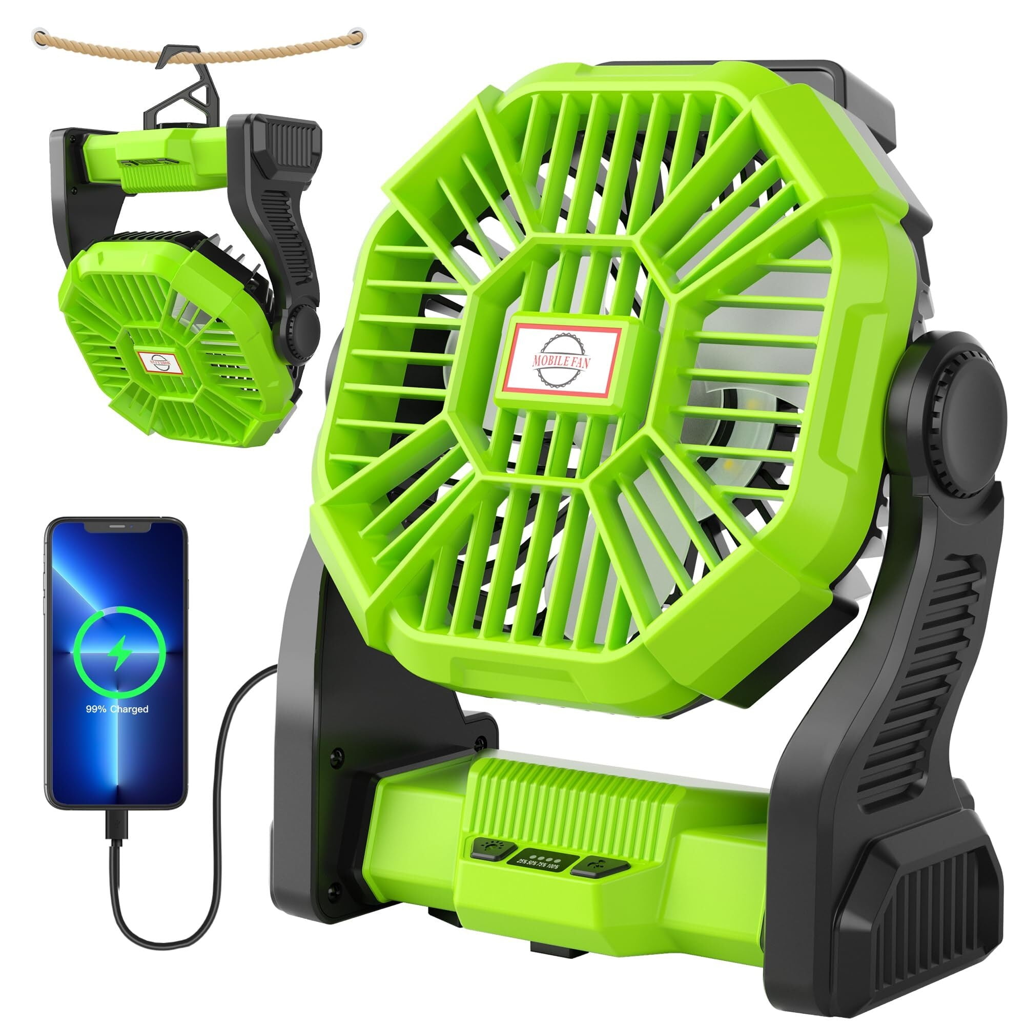 Battery Powered Fan，270° Rotating Portable Fan Camping Fan Rechargeable ...